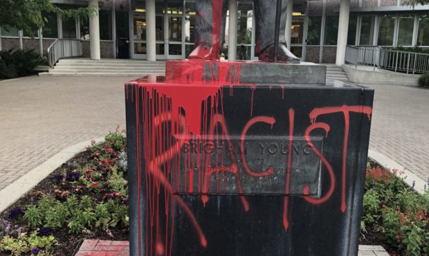 Someone painted "racist" on Brigham Young statue at BYU - KSLNewsRadio