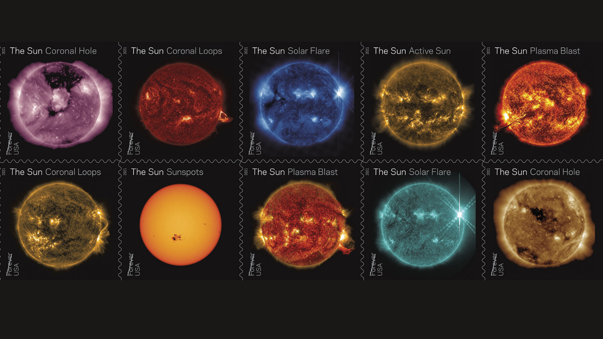 New NASA sun stamps celebrate a decade of watching the sun from space