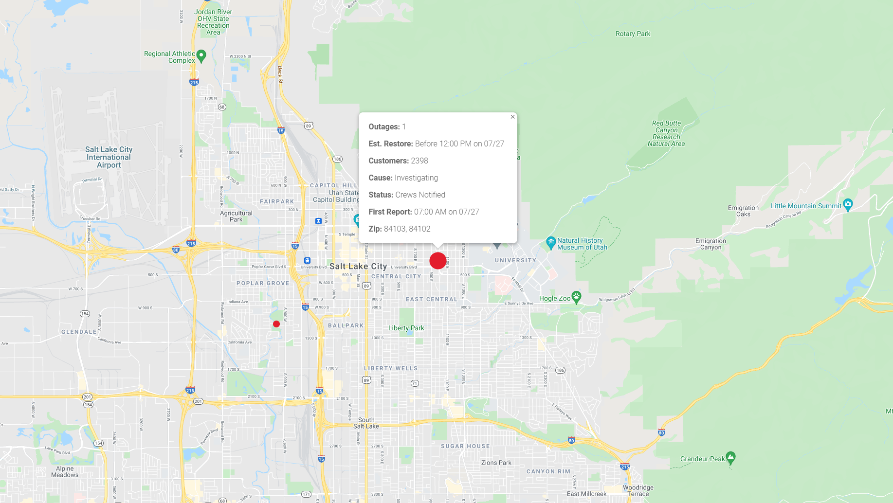 Power outage affecting Salt Lake City close to University of Utah ...